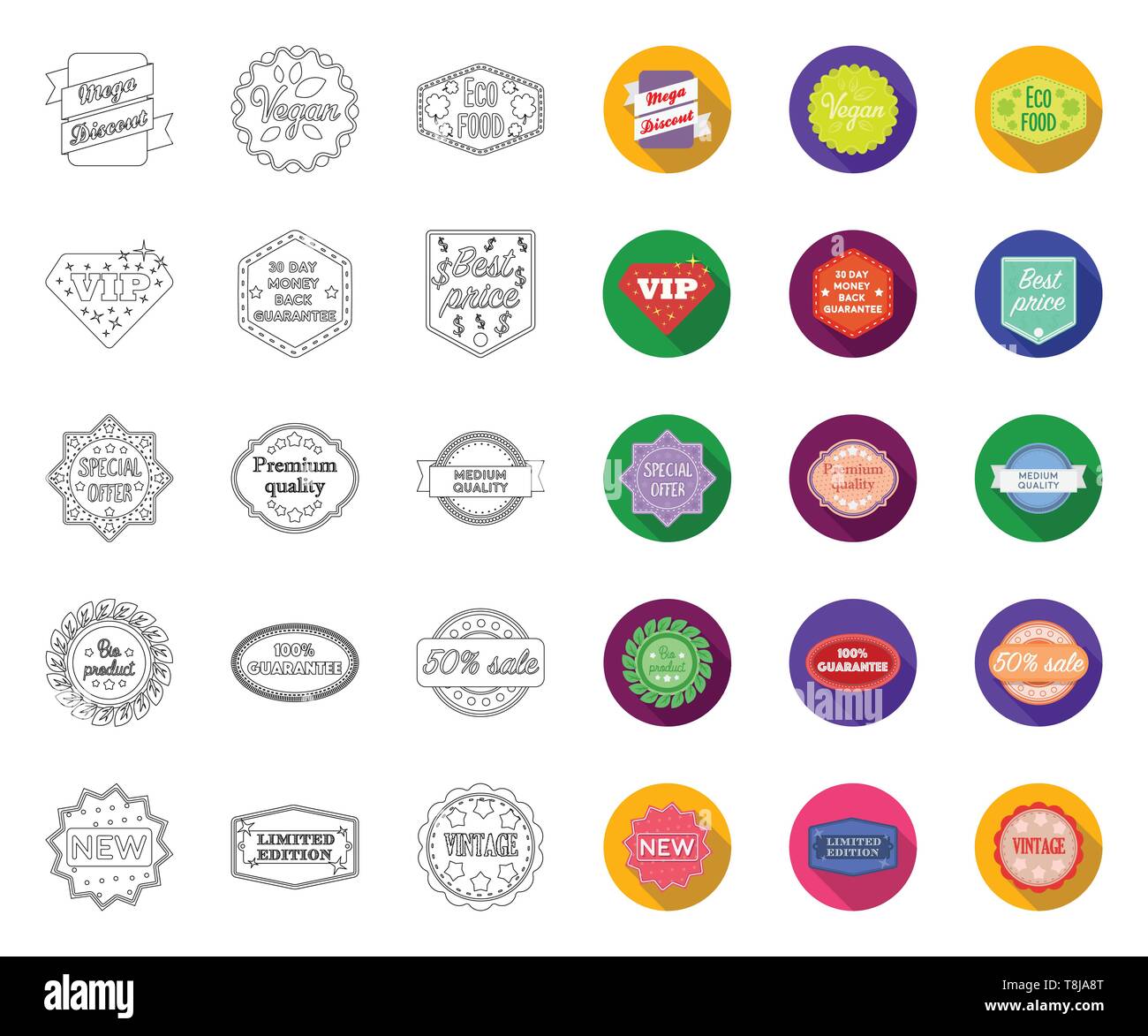 Different label outline,flat icons in set collection for design. Index ...