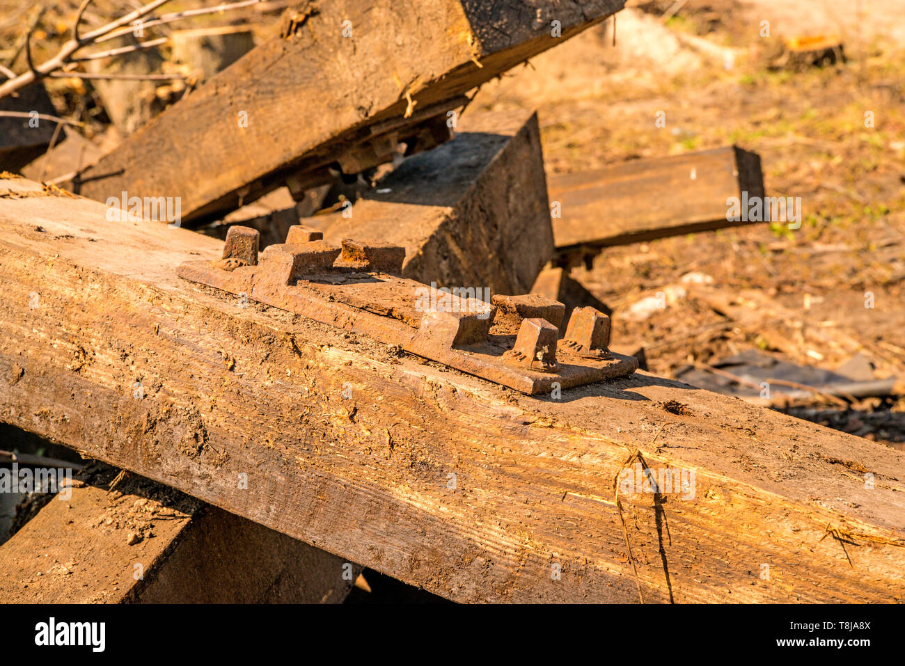 old railway sleepers of an old railway in Poland Stock Photo - Alamy