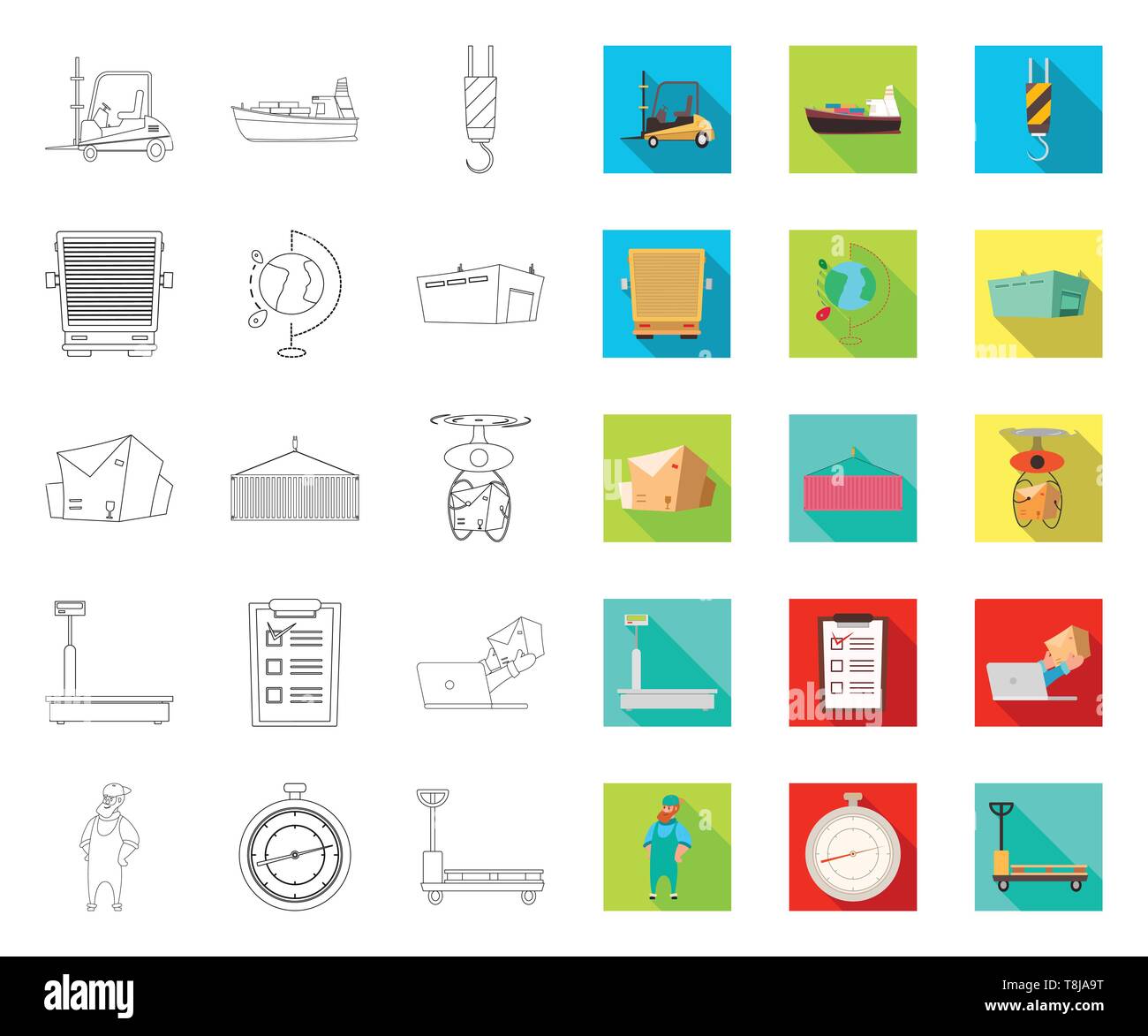 Logistics service outline,flat icons in set collection for design ...