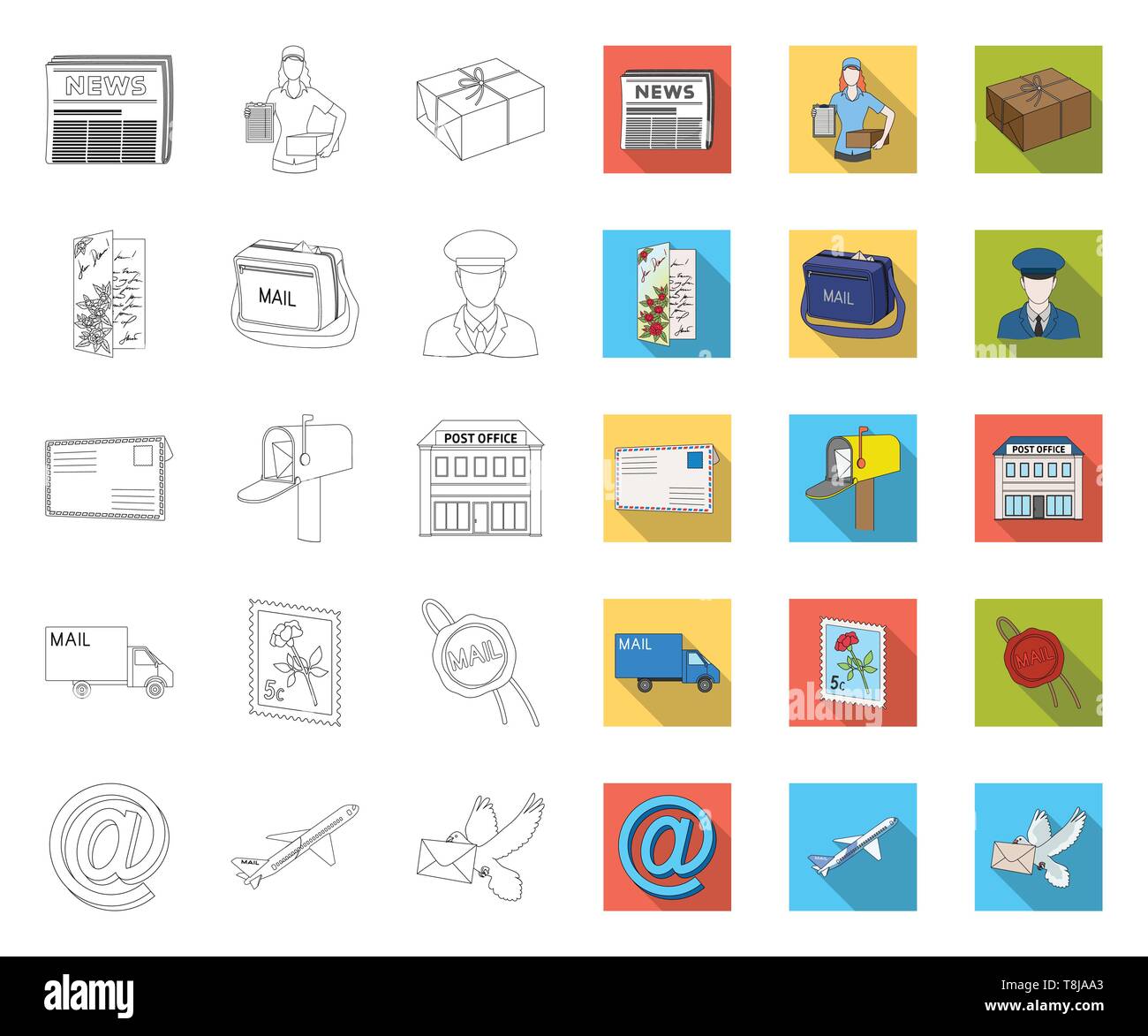 Mail and postman outline,flat icons in set collection for design. Mail ...