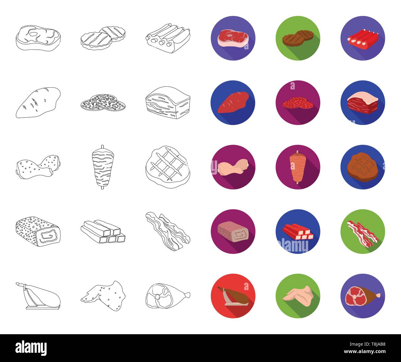 Different meat outline,flat icons in set collection for design. Meat ...