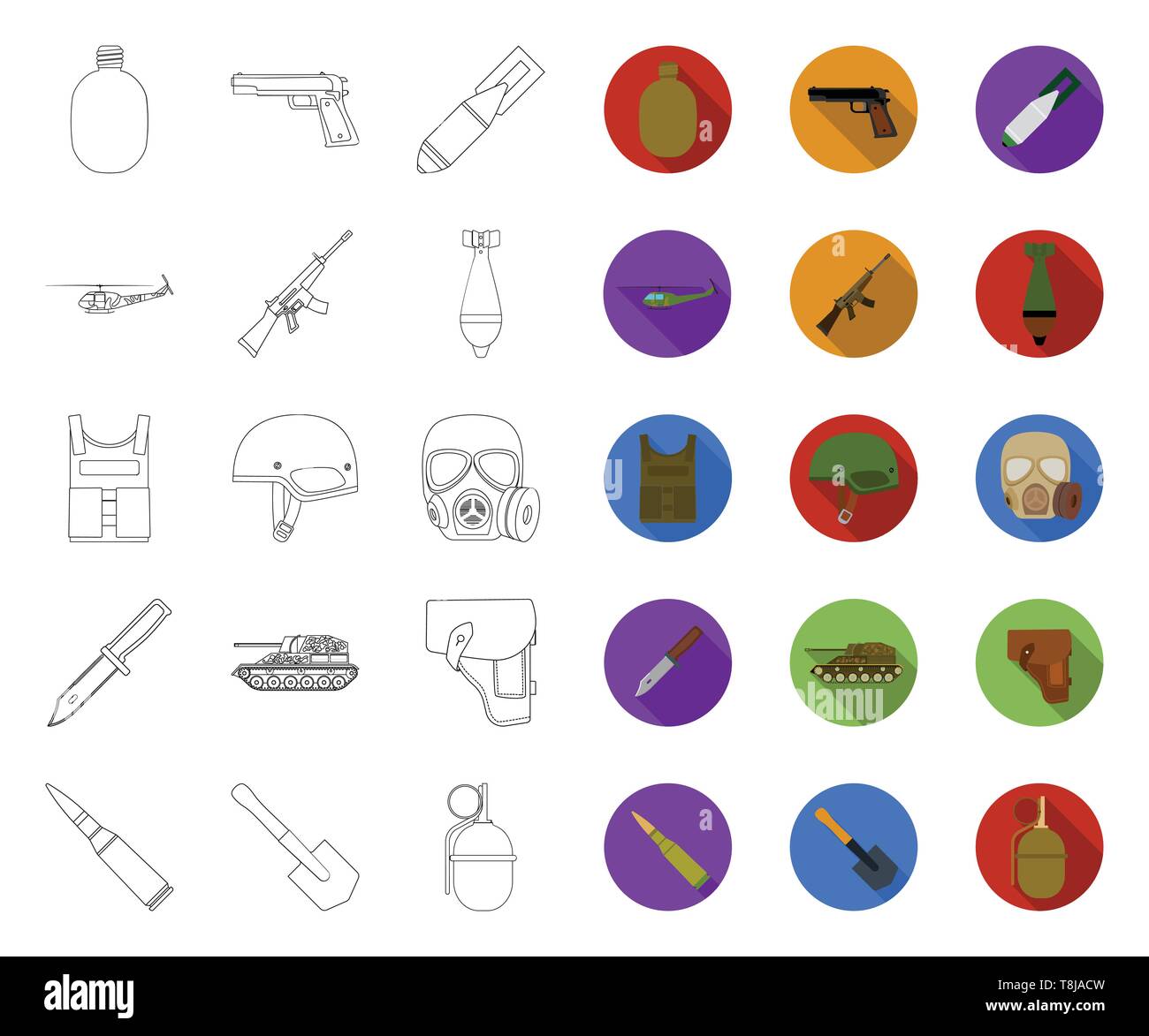 Army and armament outline,flat icons in set collection for design ...
