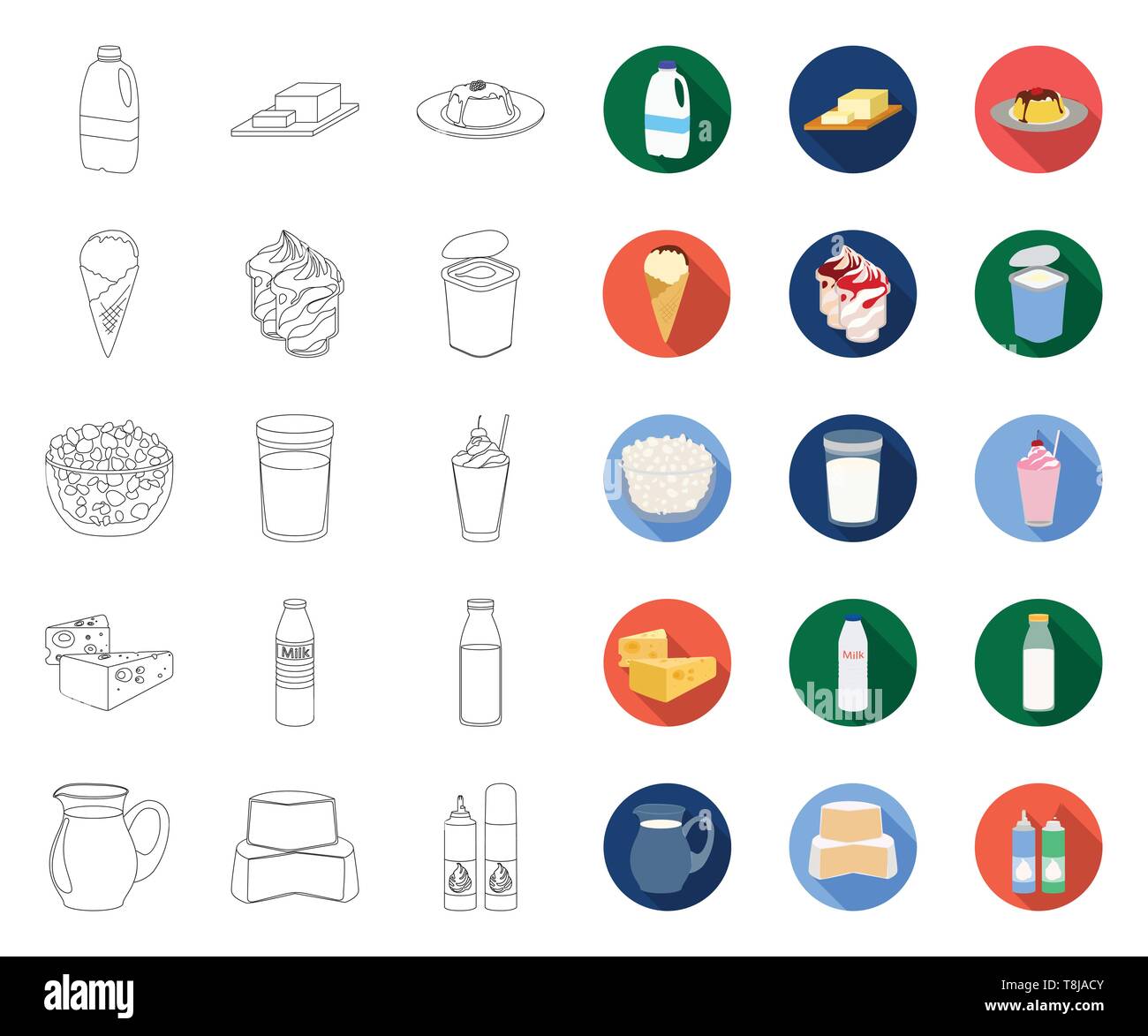 Milk product outline,flat icons in set collection for design.Milk and ...