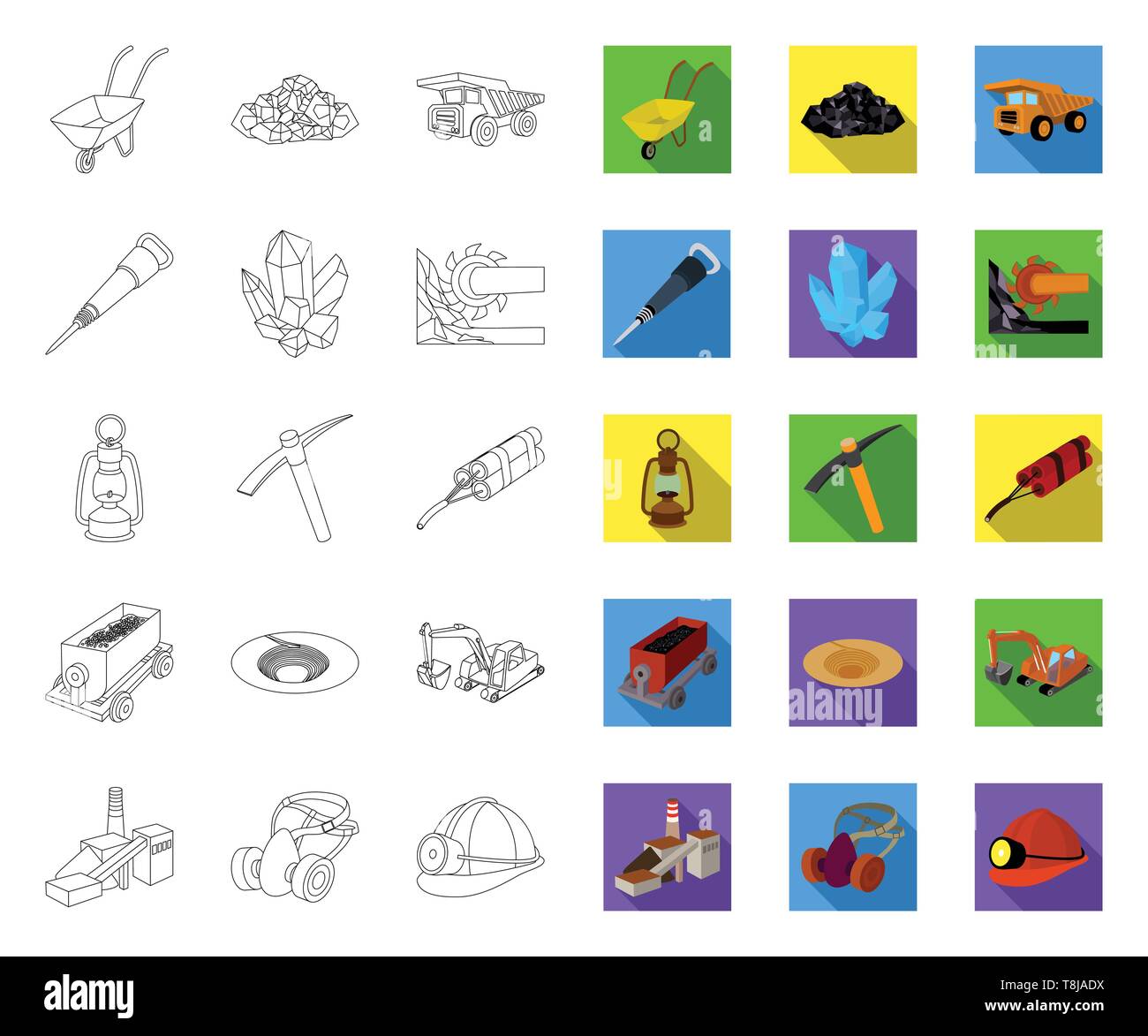 Mining industry outline,flat icons in set collection for design ...
