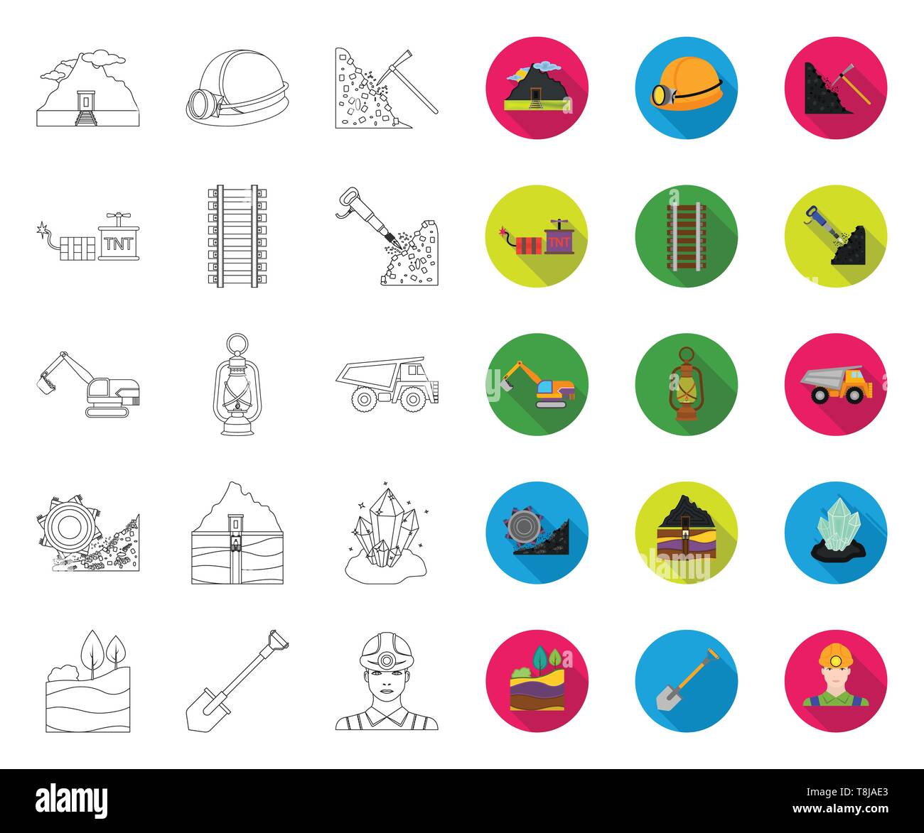 Mining industry outline,flat icons in set collection for design ...