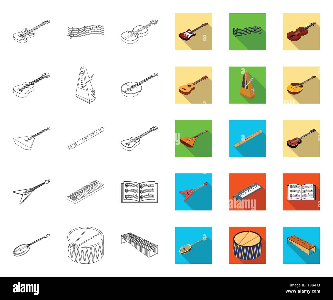 Musical instrument outline,flat icons in set collection for design ...