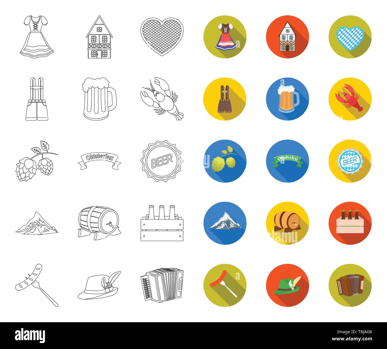 Oktober festival in Munich outline,flat icons in set collection for ...