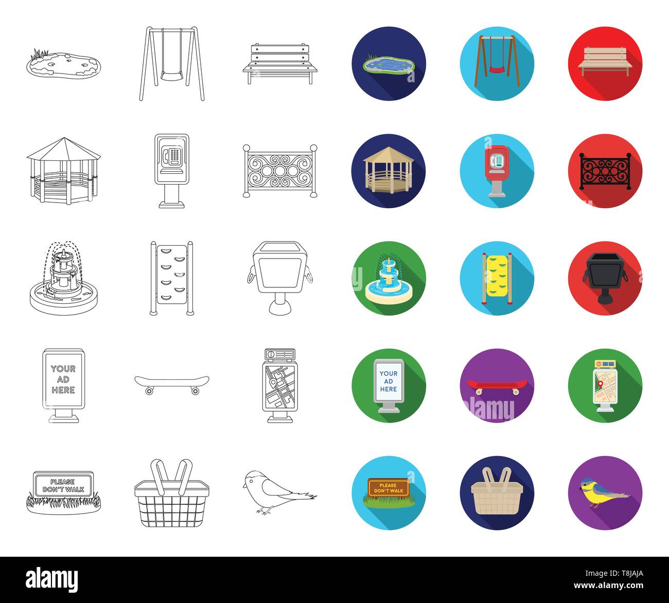 Park, equipment outline,flat icons in set collection for design. Walking and rest vector symbol ...