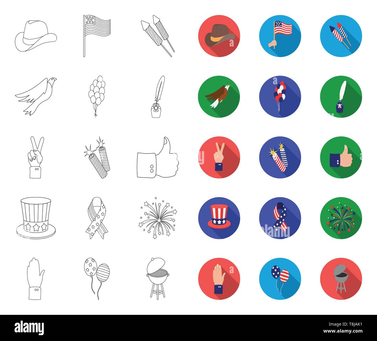 Day of Patriot, holiday outline,flat icons in set collection for design ...