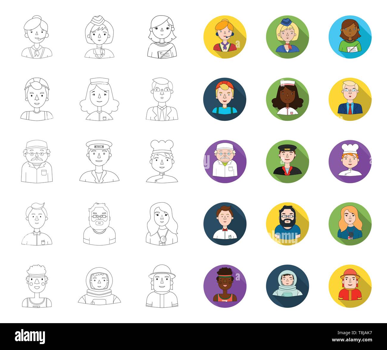 People of different professions outline,flat icons in set collection ...