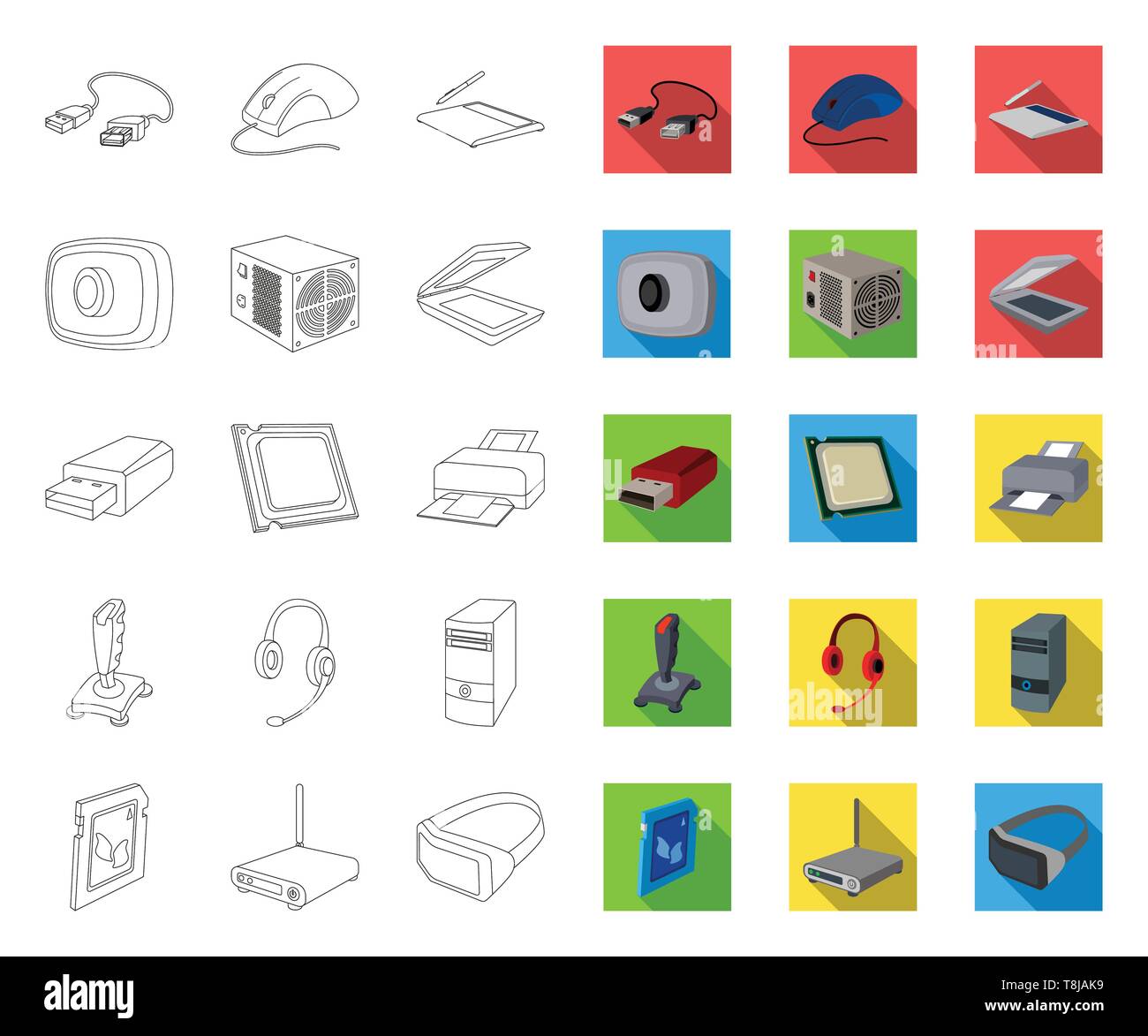 Personal computer outline,flat icons in set collection for design ...