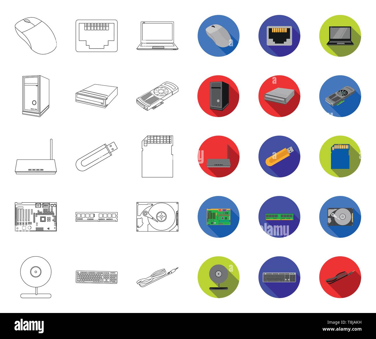 Personal computer outline,flat icons in set collection for design ...