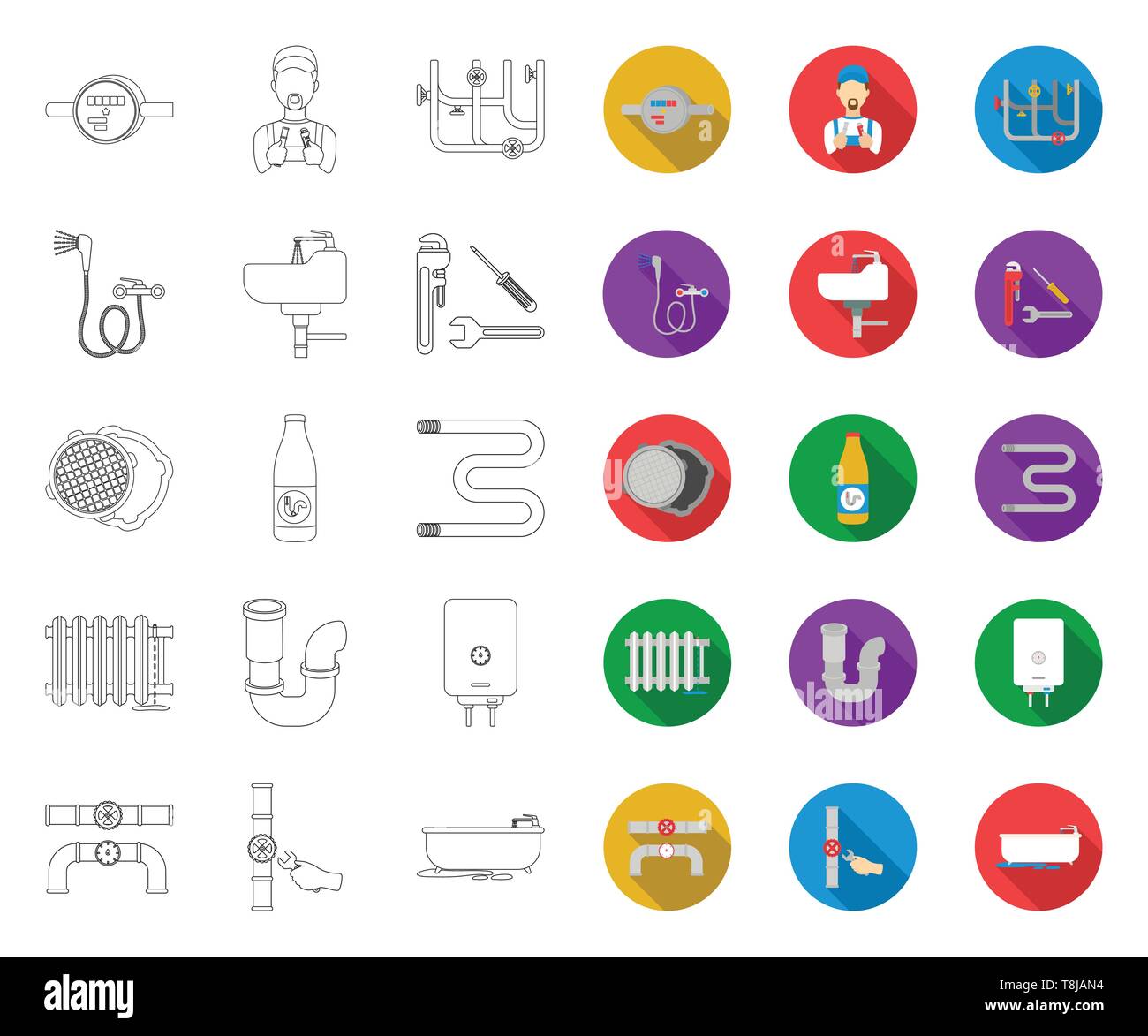 Plumbing, fitting outline,flat icons in set collection for design ...