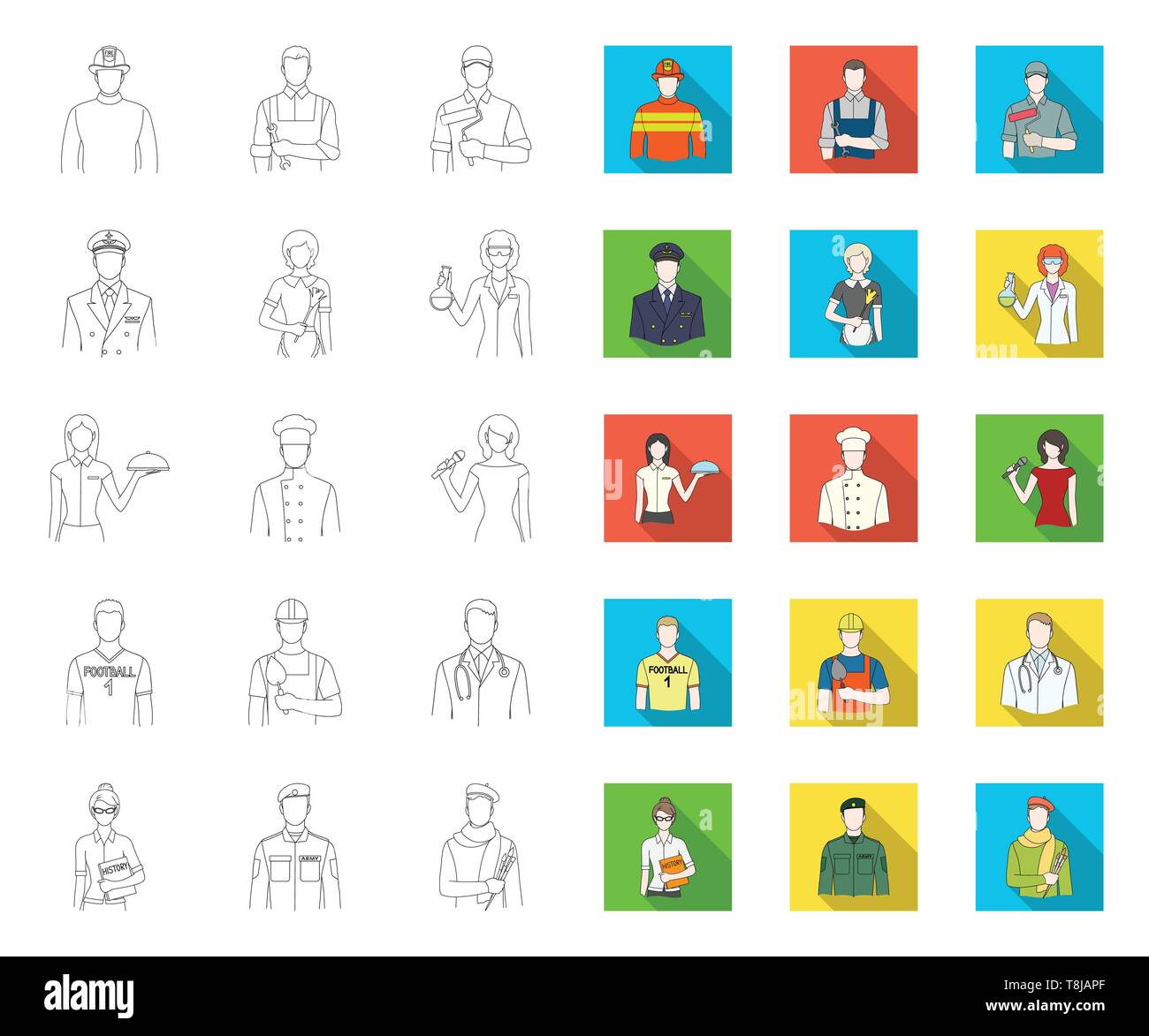 People of different professions outline,flat icons in set collection ...