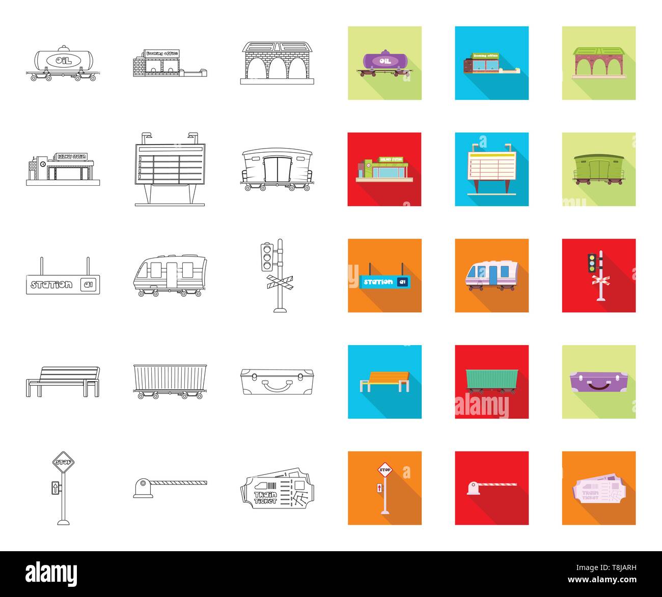Vector design of train and station sign. Collection of train and ticket ...