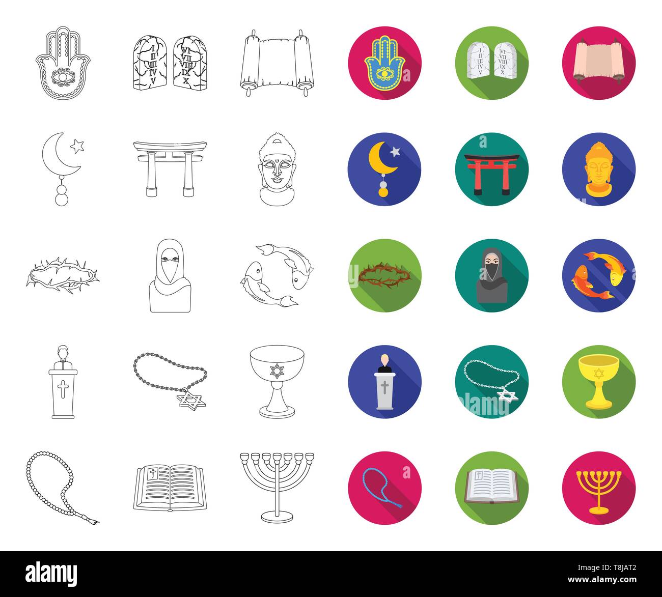 Religion and belief outline,flat icons in set collection for design ...