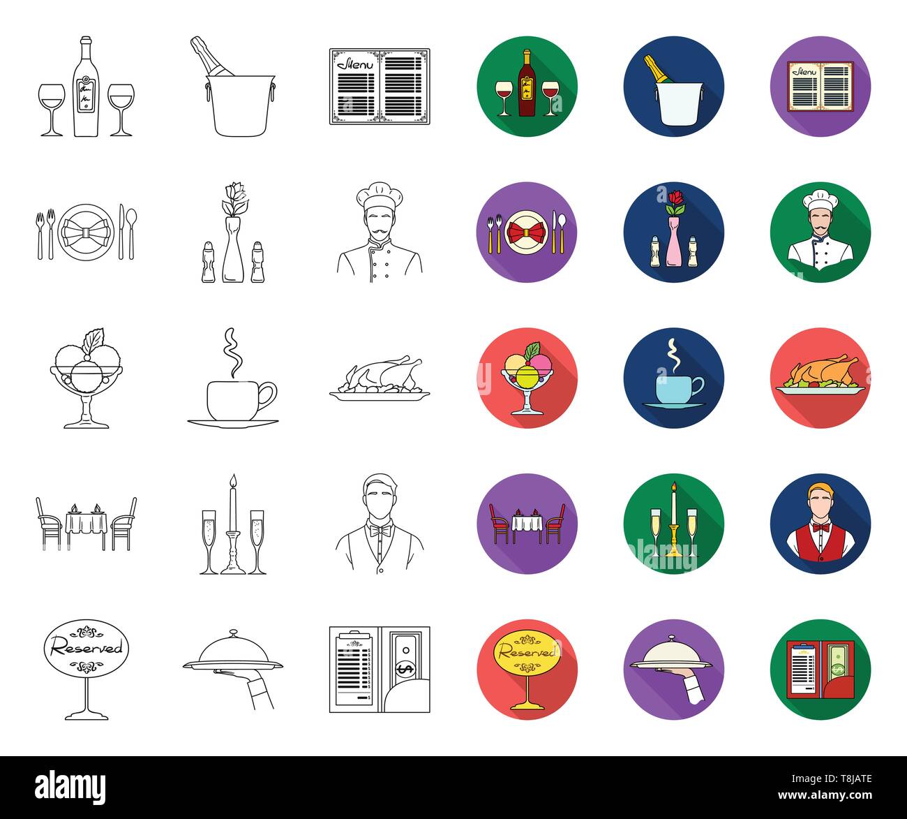 Restaurant and bar outline,flat icons in set collection for design ...