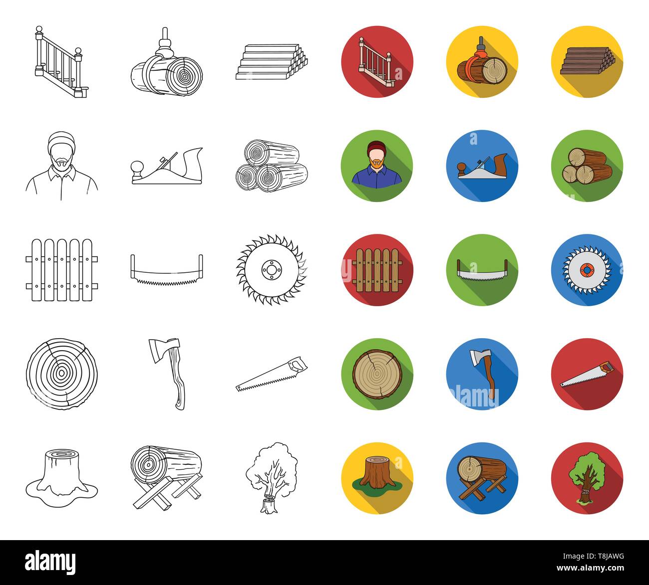 Sawmill and Timber outline,flat icons in set collection for design ...