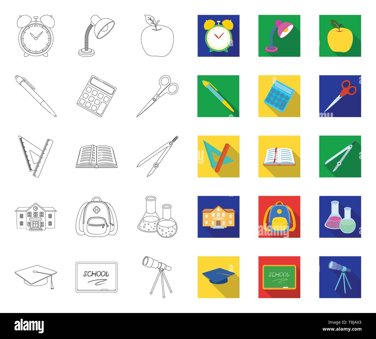 School and education outline,flat icons in set collection for design ...