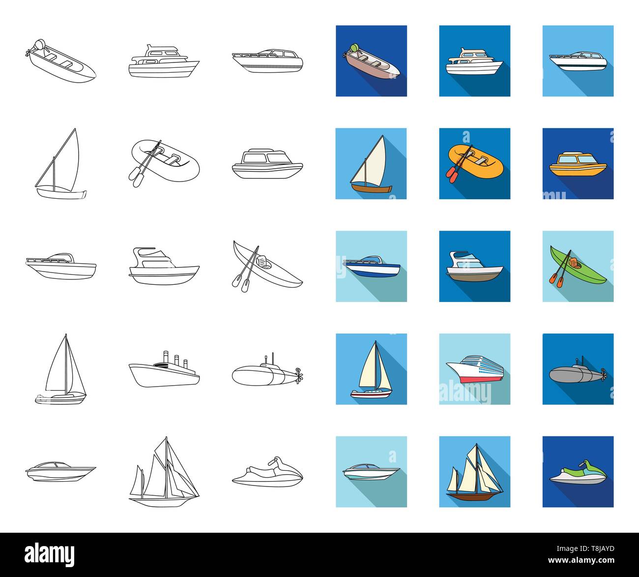 Water and sea transport outline,flat icons in set collection for design ...