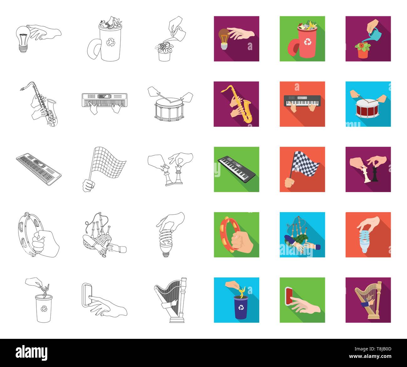 Manipulation by hands outline,flat icons in set collection for design ...