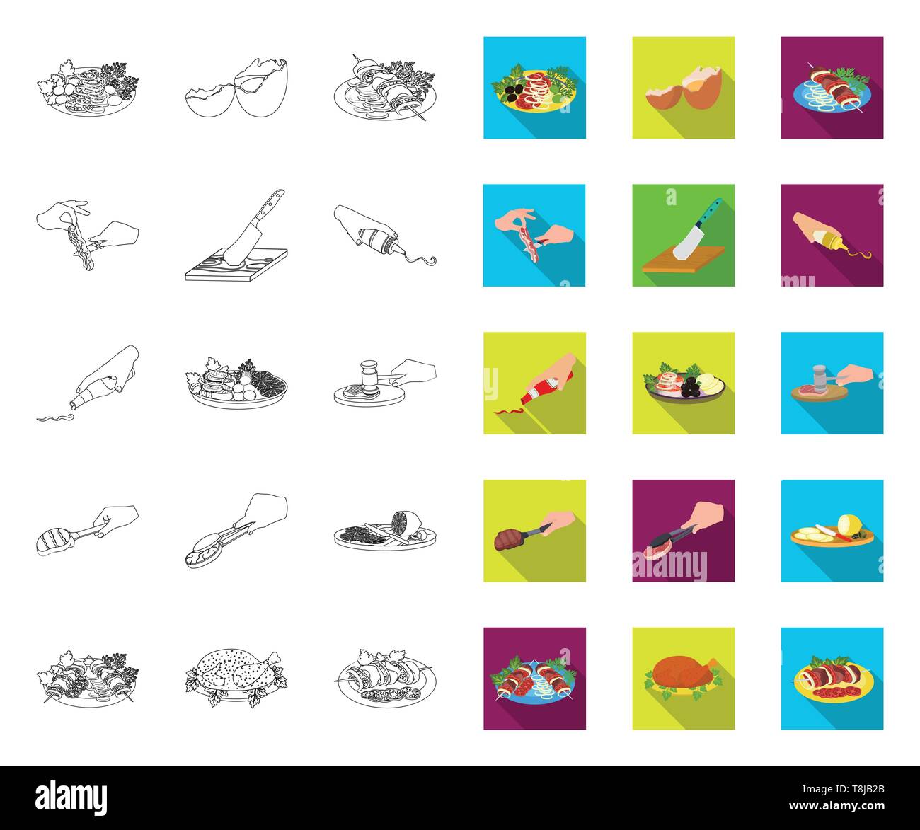 Cooking food outline,flat icons in set collection for design. Kitchen ...