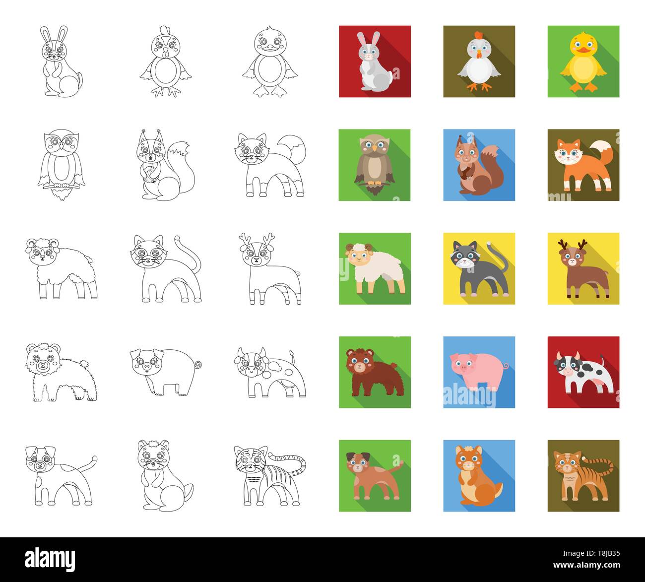 Toy animals outline,flat icons in set collection for design. Bird ...