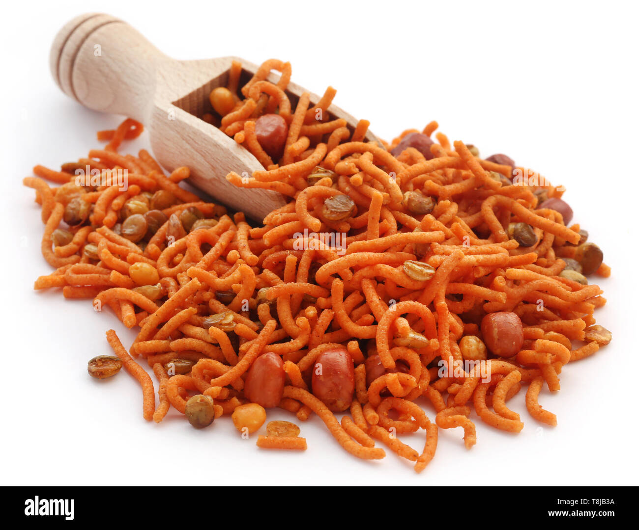 Bombay mix with a scoop over white background Stock Photo - Alamy