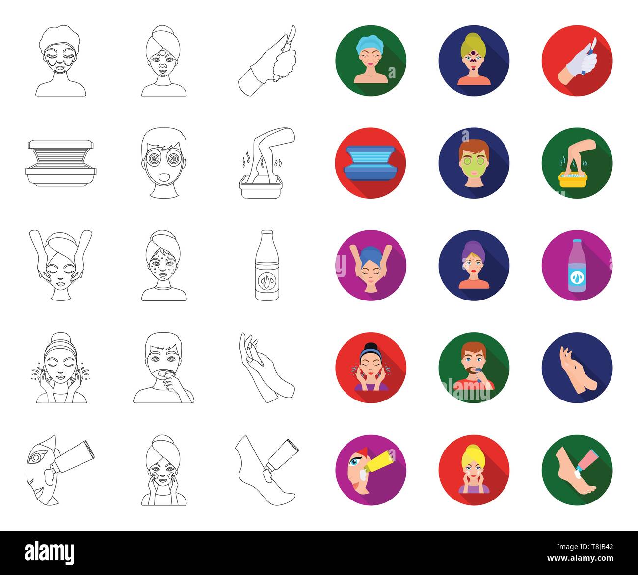 Skin care outline,flat icons in set collection for design. Face and ...