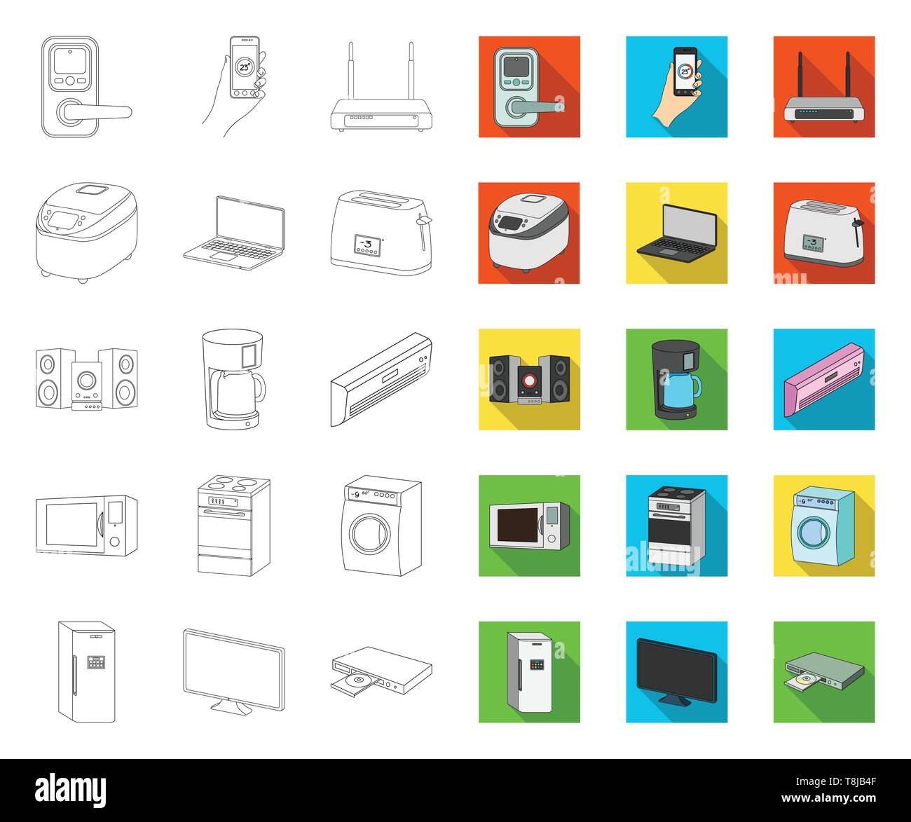Smart home appliances outline,flat icons in set collection for design ...
