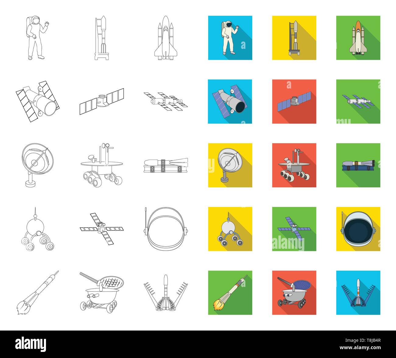 Space technology outline,flat icons in set collection for design ...