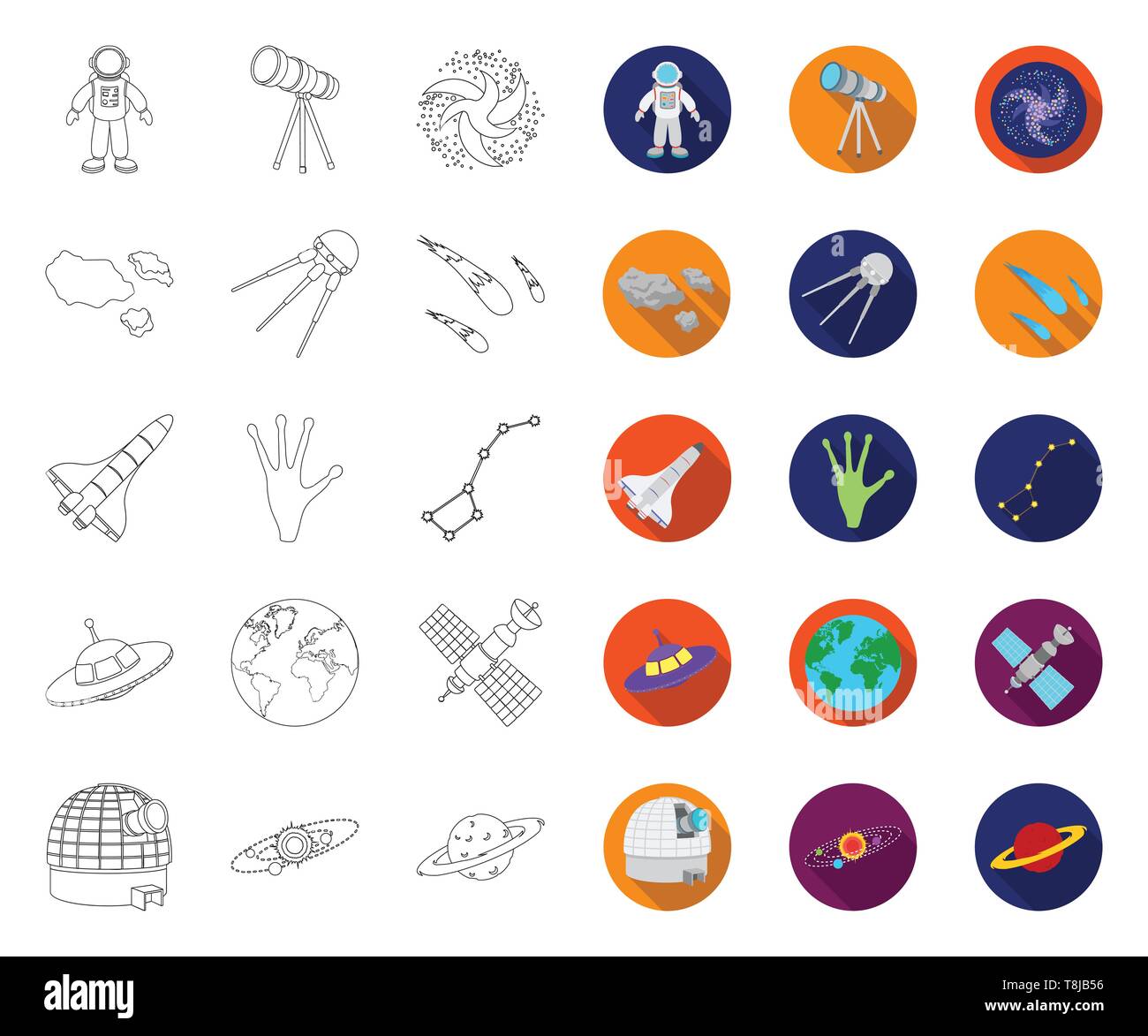 Space technology outline,flat icons in set collection for design ...