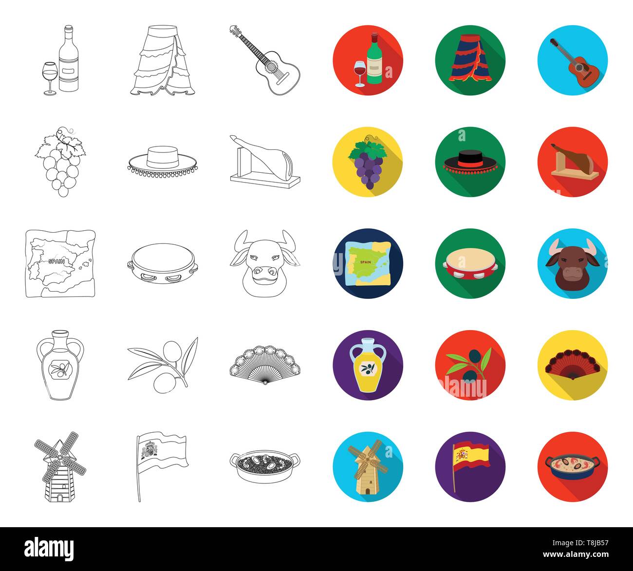 Spain country outline,flat icons in set collection for design.Travel ...