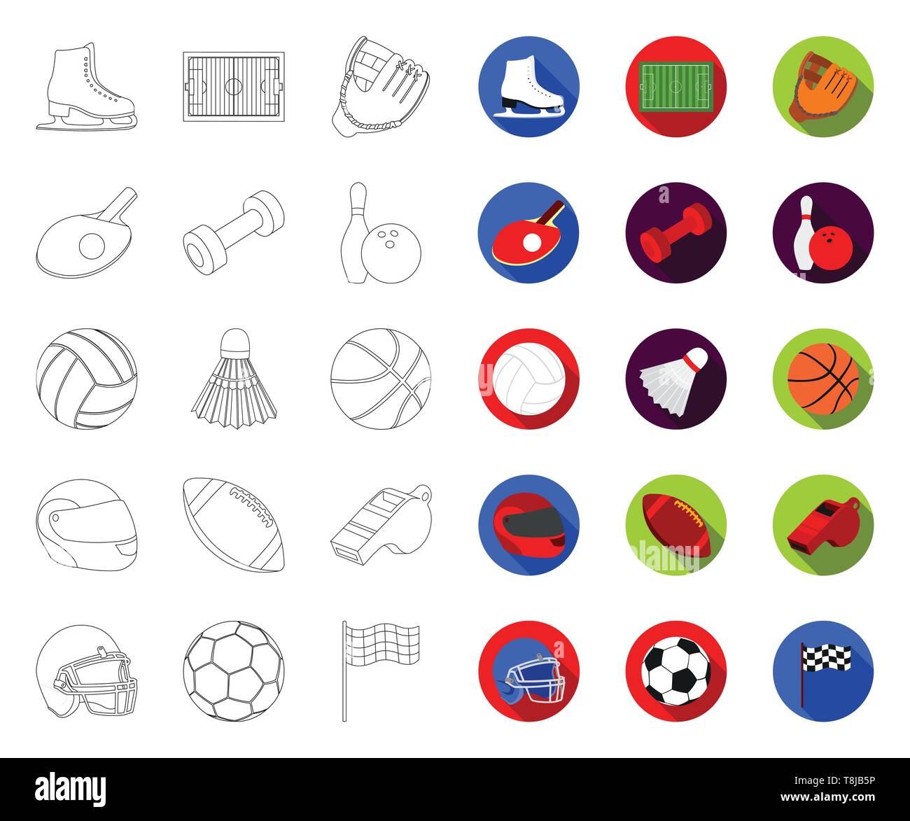 Different kinds of sports outline,flat icons in set collection for ...