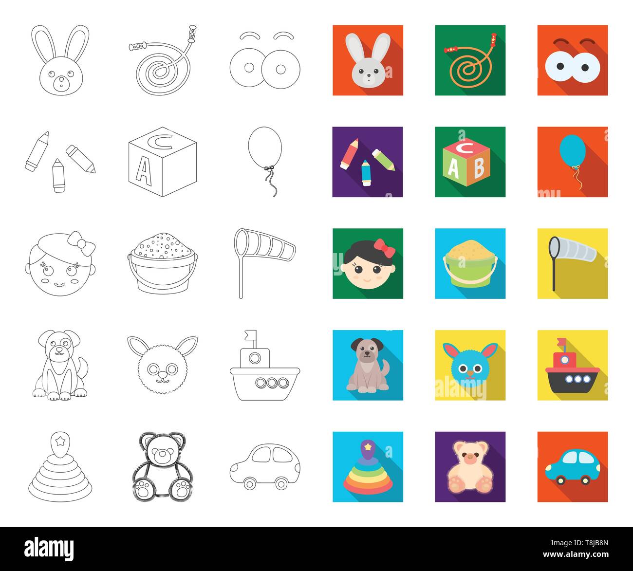 Children's toy outline,flat icons in set collection for design. Game ...