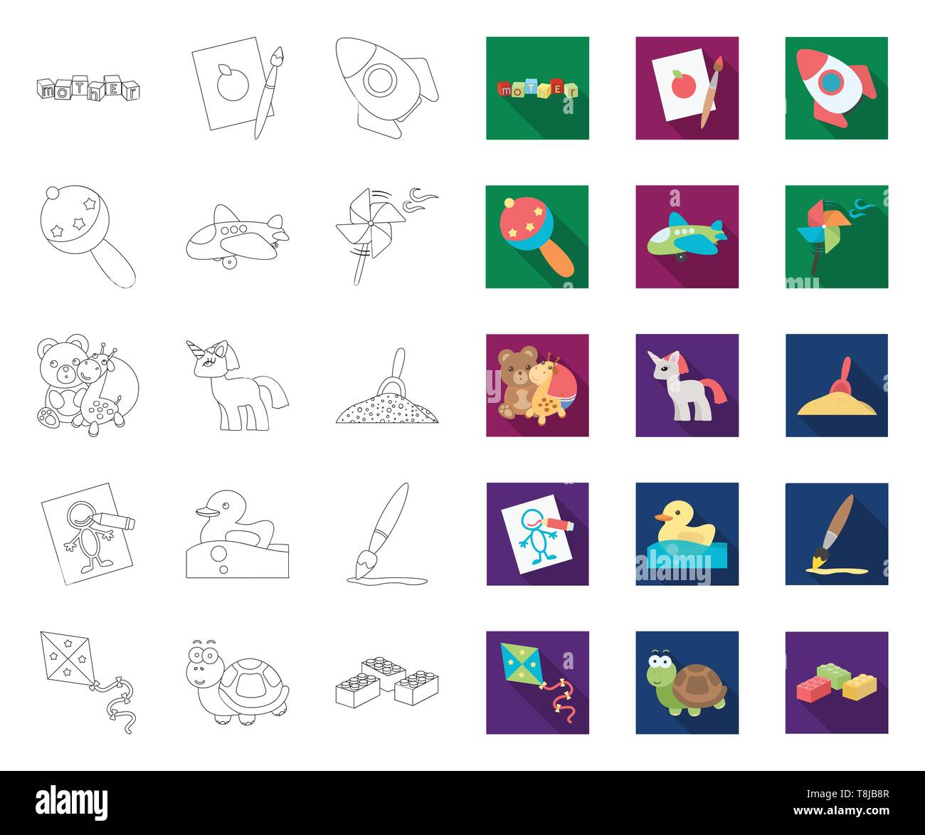 Children's toy outline,flat icons in set collection for design. Game ...