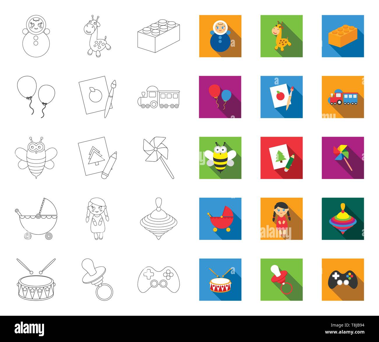 Children's toy outline,flat icons in set collection for design. Game ...
