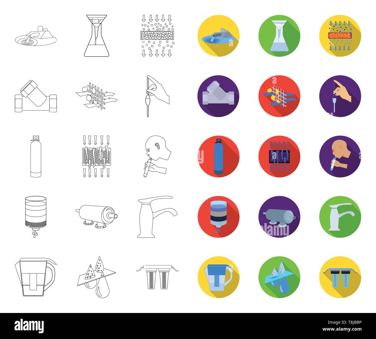 Water filtration system outline,flat icons in set collection for design ...