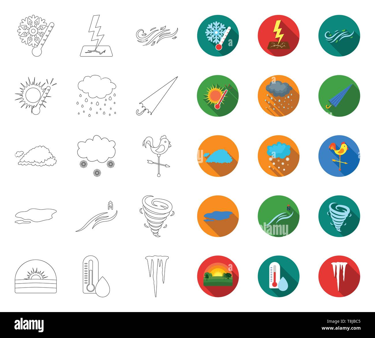 Different weather outline,flat icons in set collection for design.Signs ...