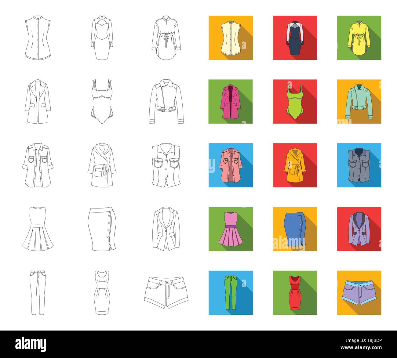 Women's Clothing outline,flat icons in set collection for design ...