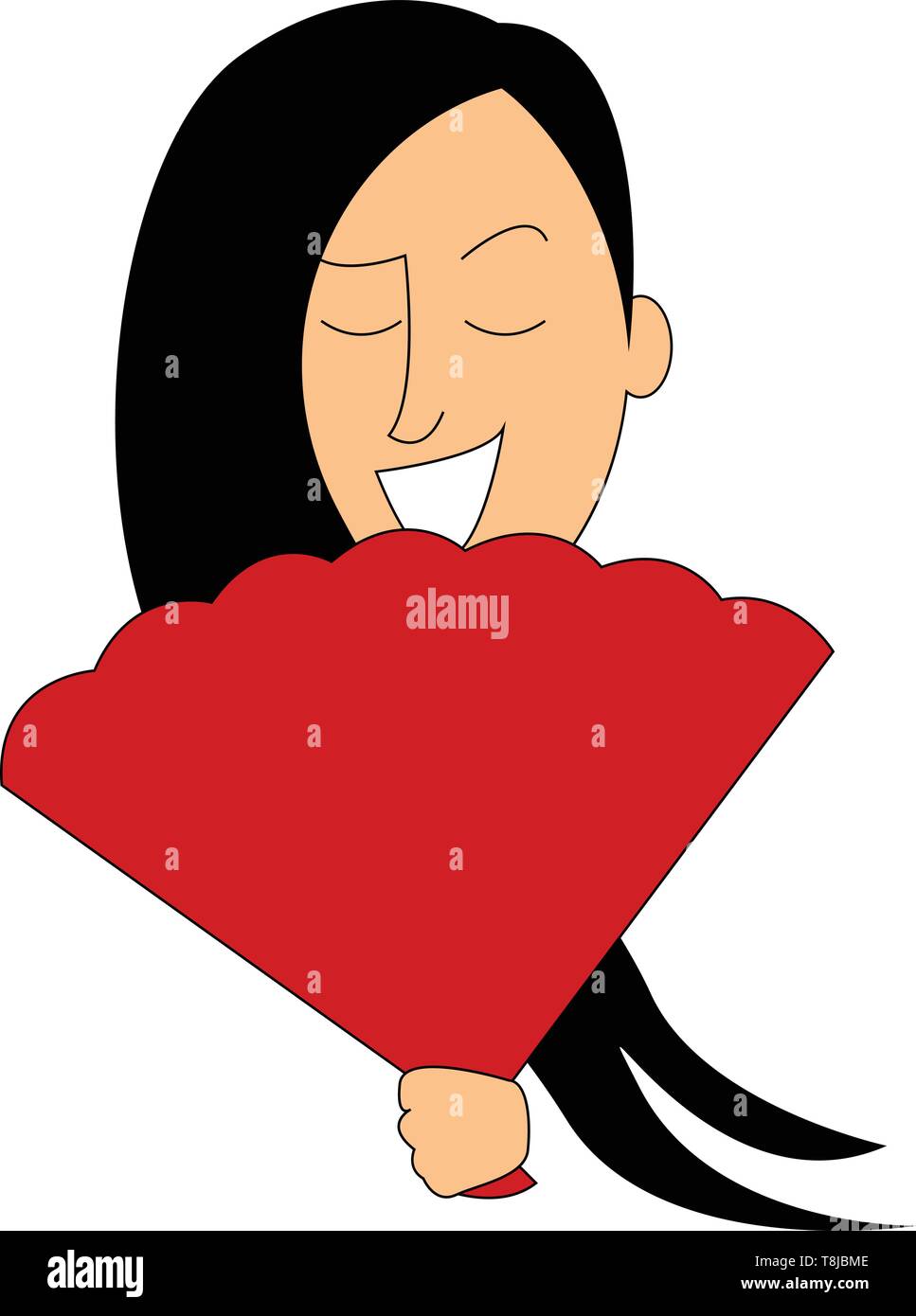 A colour illustration of a girl holding a folding fan, vector, color ...