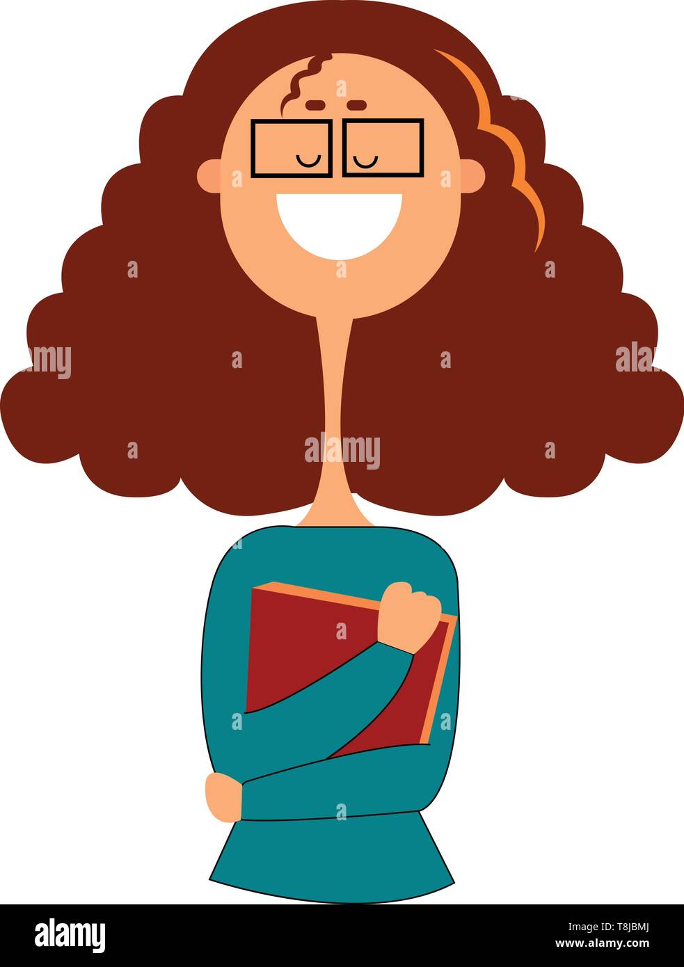 A colour illustration of a girl holding a book close to her chest ...