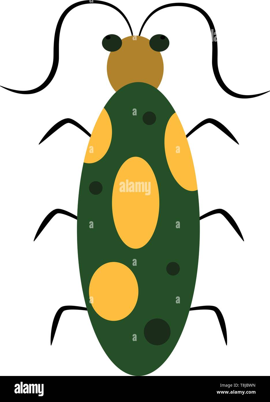A colour illustration of a green and yellow bug, vector, color drawing ...