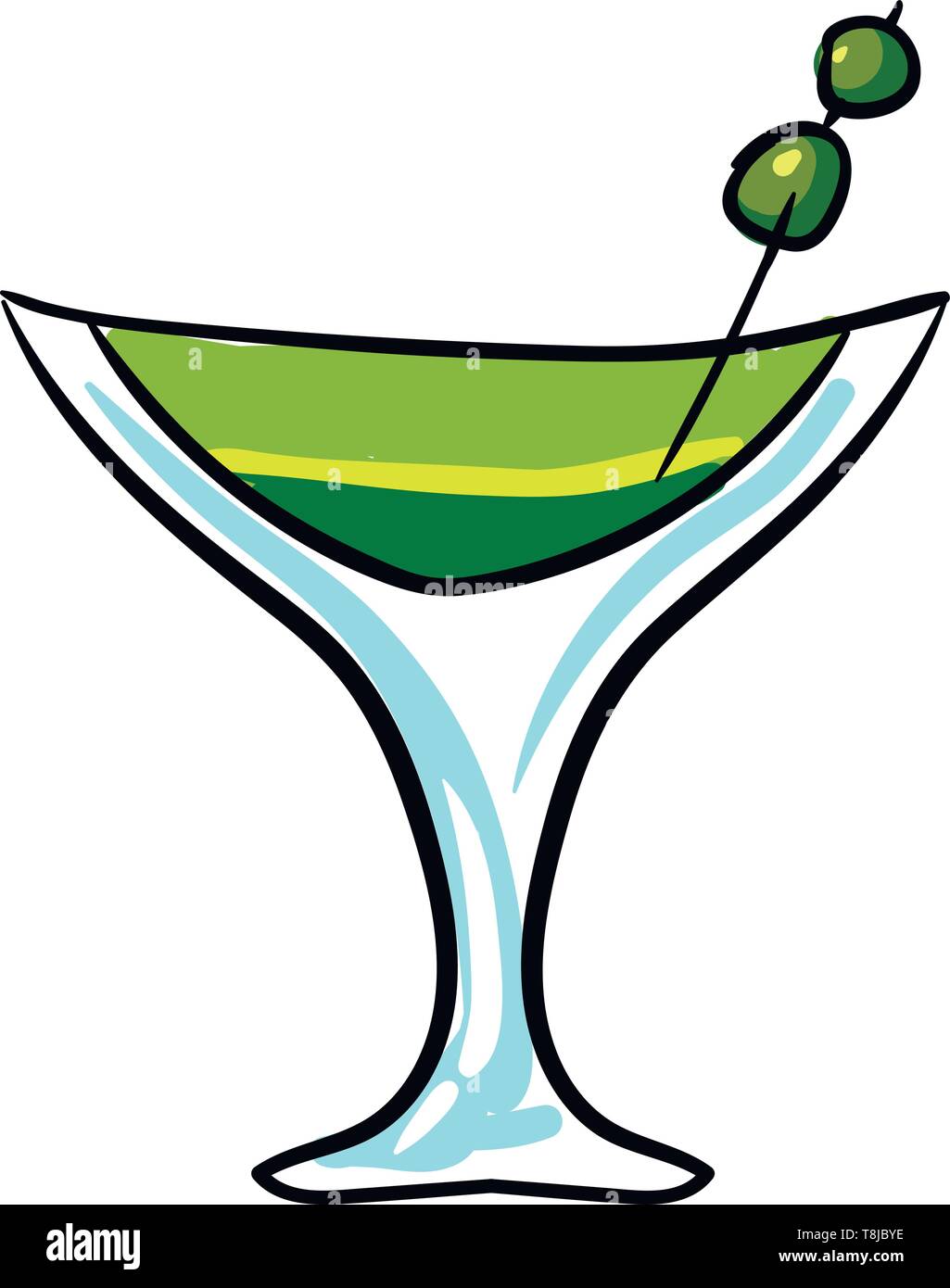 A green coloured cocktail in transparent glass., vector, color drawing ...