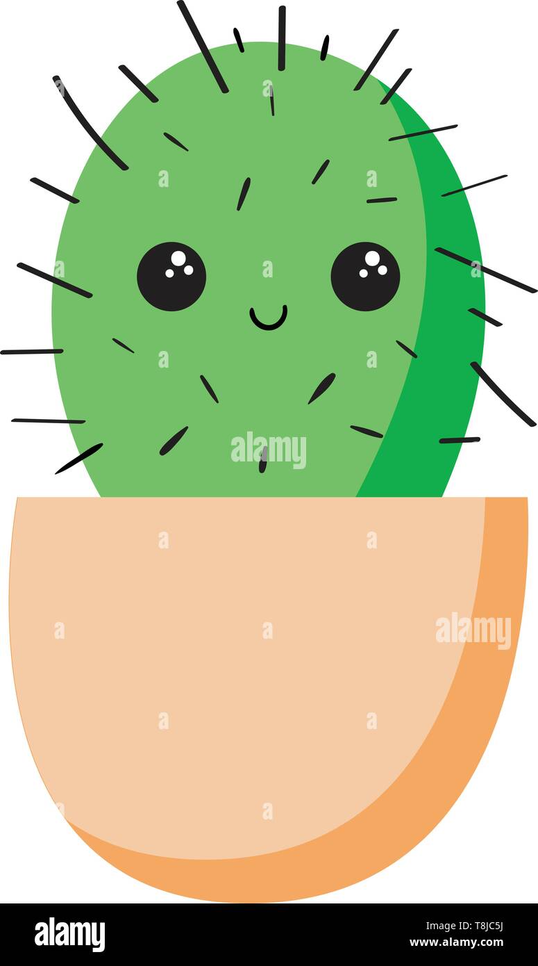 A color illustration of a happy cactus, vector, color drawing or ...