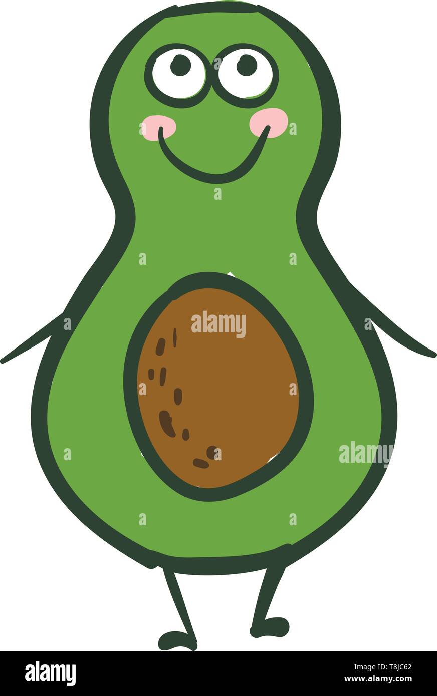 A color drawing of a green colored avocado with brown seed., vector ...