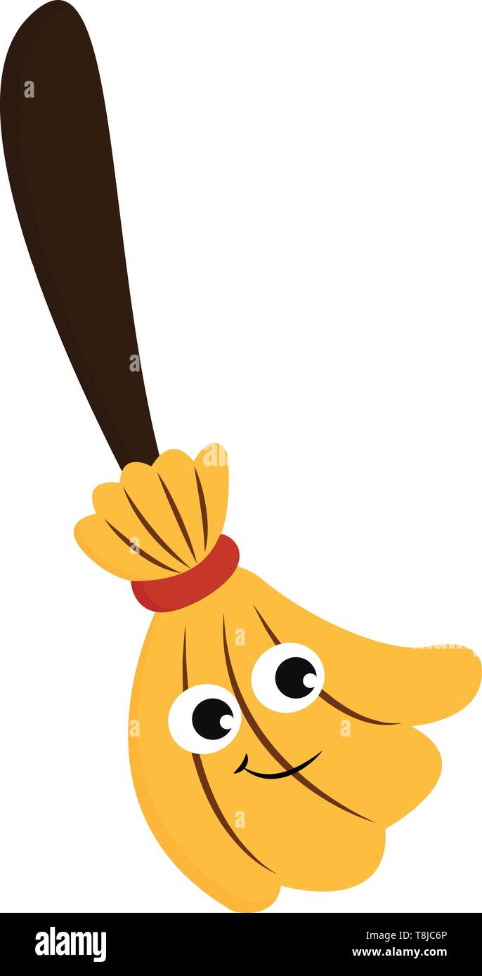 A color drawing of a yellow colored broom with black handle, vector ...