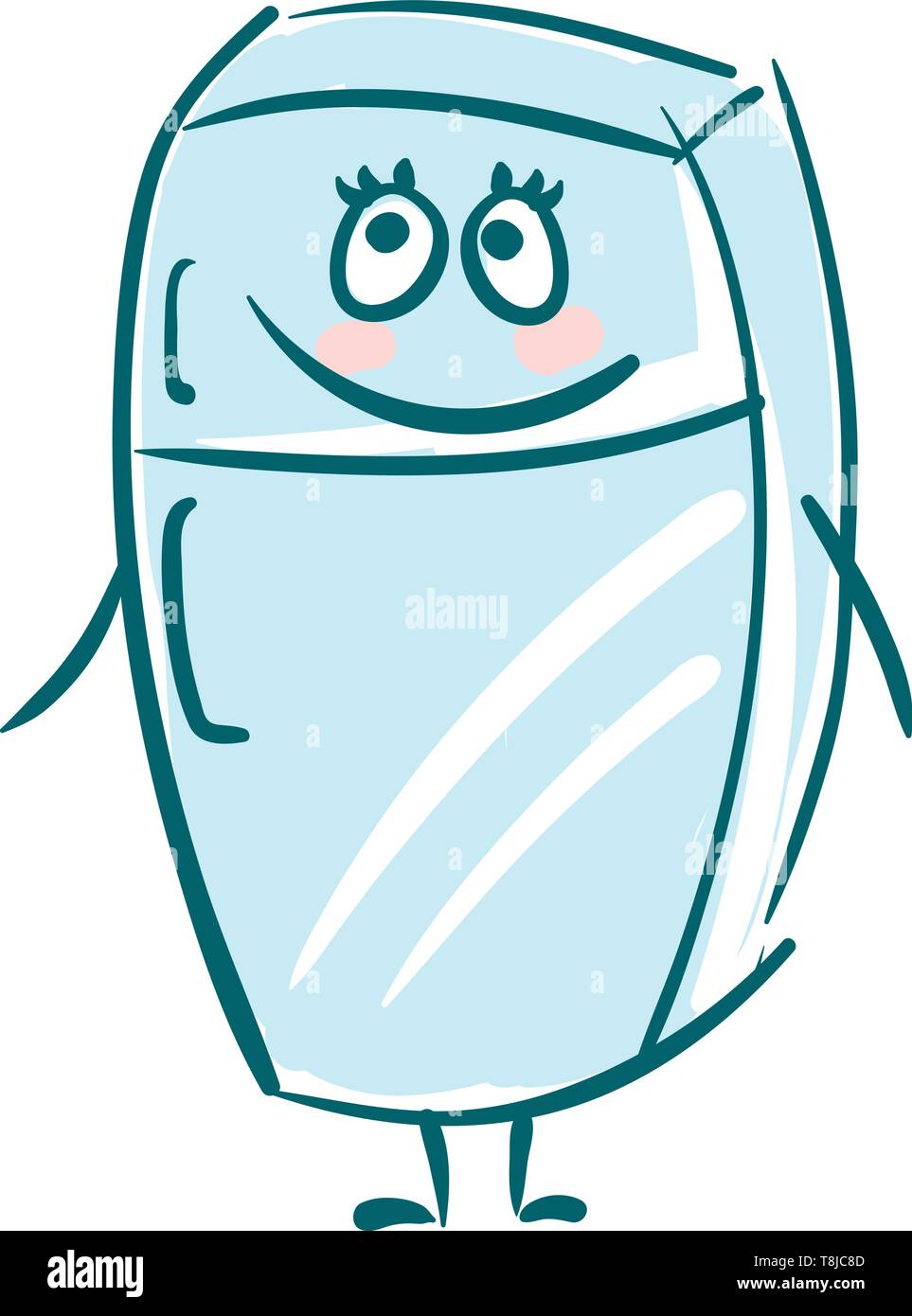 A colored drawing of blue color double door fridge., vector, color ...