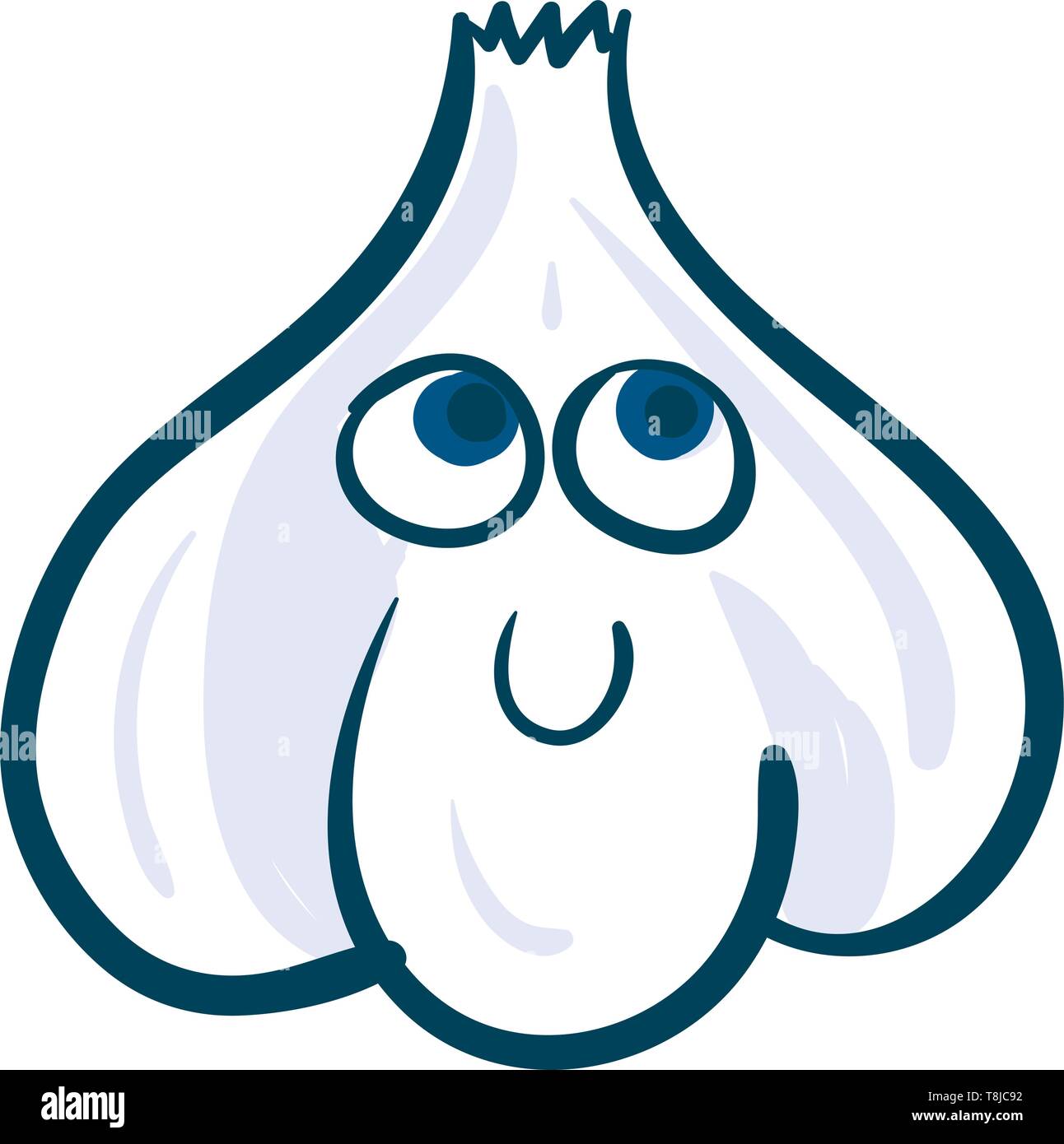 A colored drawing of a white garlic with big eyes, vector, color ...