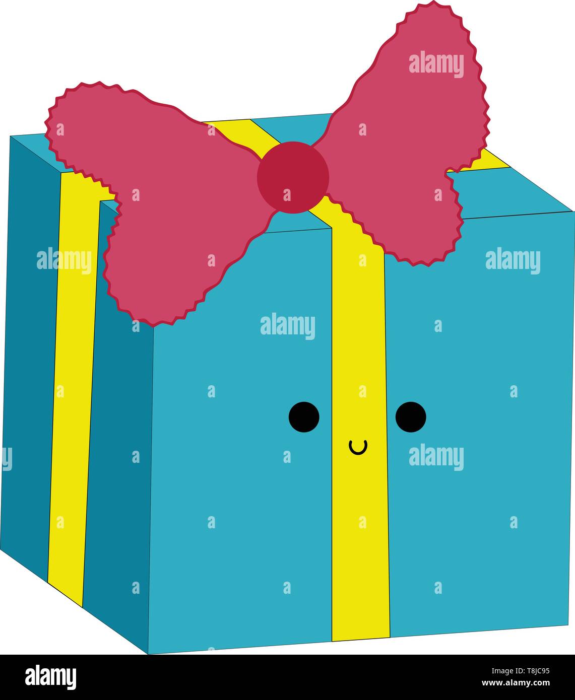 A blue colored gift box with a pink bow, vector, color drawing or ...